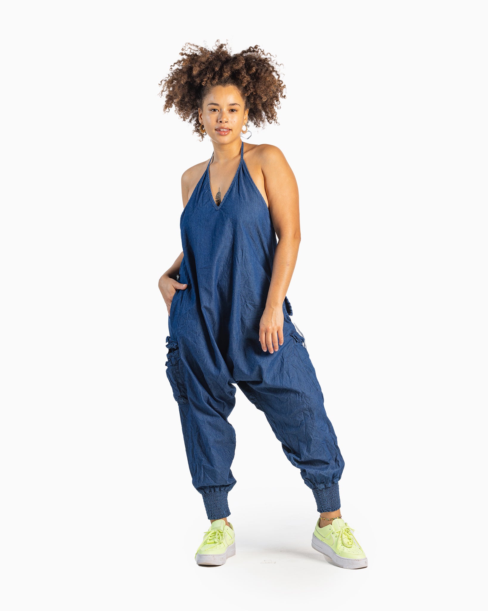 Premium Jean Jumpsuit Romper w/ Cargo Pockets | Buddha Pants